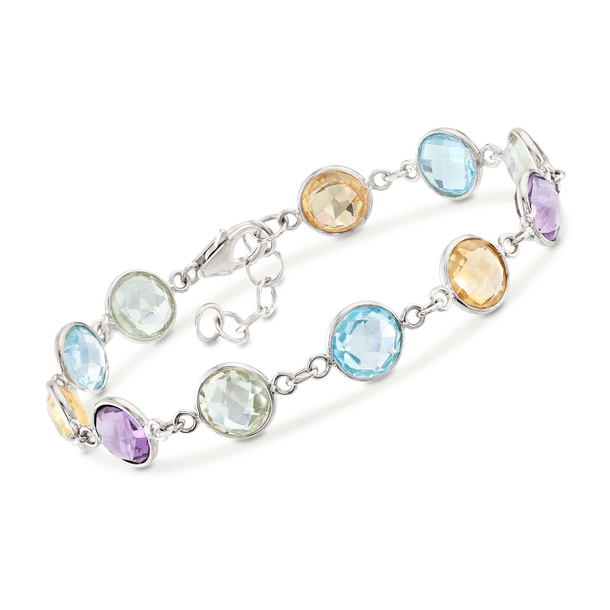 Ross-Simons 18.40 ct. t.w. Bezel-Set Multi-Stone Bracelet in Sterling Silver. 7 inches