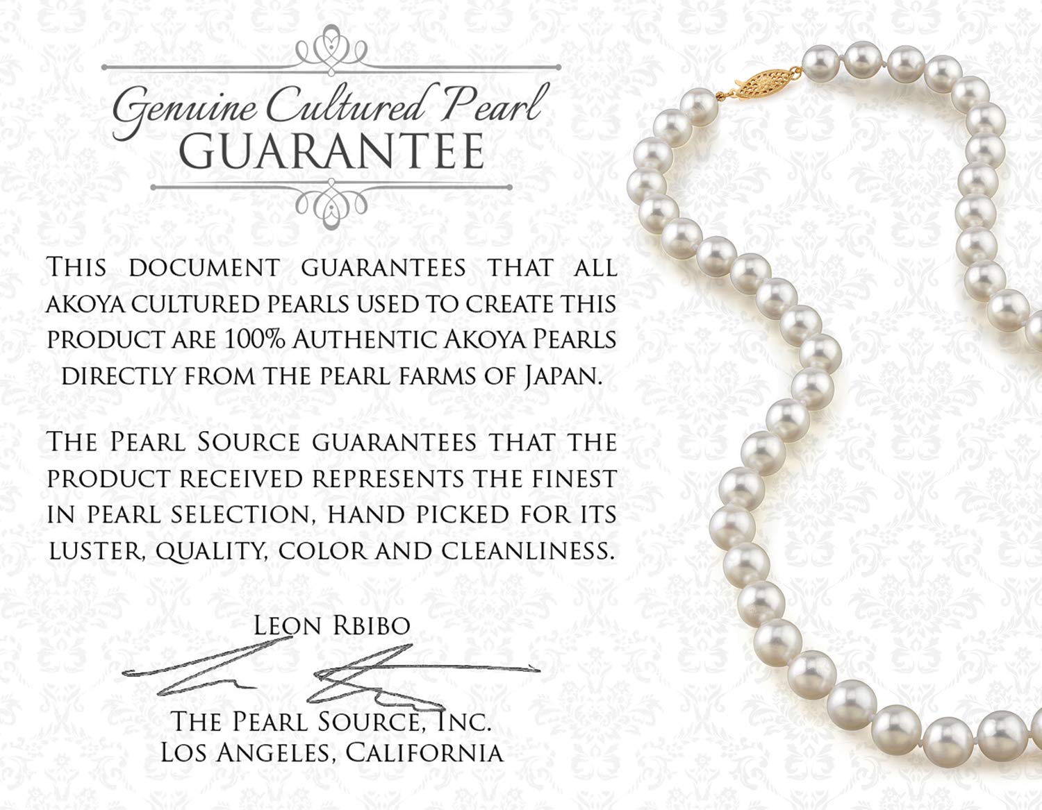 The Pearl Source 14K Gold 6-6.5mm AAA Quality Round White Japanese Akoya Saltwater Cultured Pearl Bracelet for Women