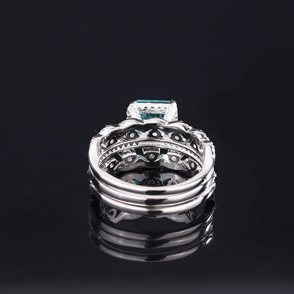 Women's Wedding Engagement Ring Jewelry S925 Silver Ring Artificial Green Emerald Closed Ring Main Stone 8 * 8 with Gift Box (S925 Silver 8)