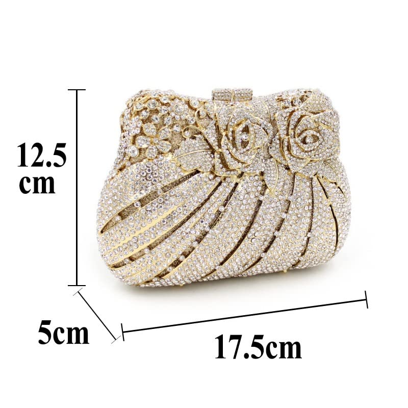ZHUHW Metallic Hollow Out Crystal Floral Evening Clutch Bag Bridal Wedding Rhinestones Purse Handbag
