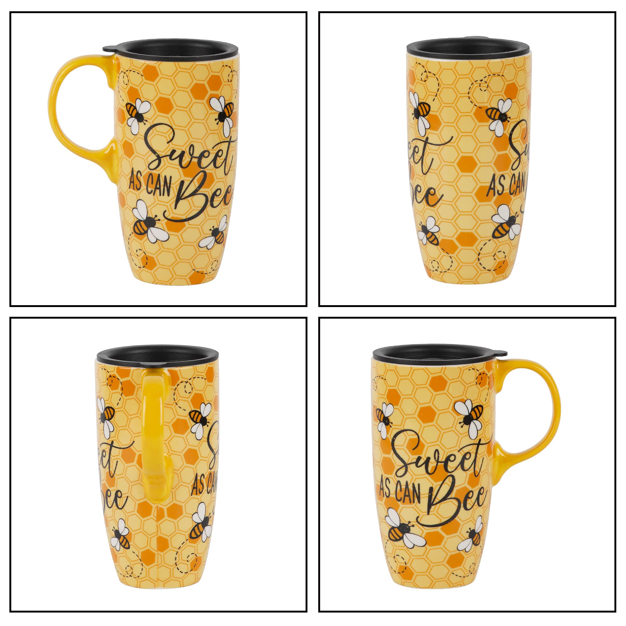 Voltogar Ceramic Mug Travel Coffee Cup with Lid Gift for Home & Office, 17oz Porcelain Tall Tea Latte Cup with Handle, Animals Art Pattern in Color Box, 6.5" H