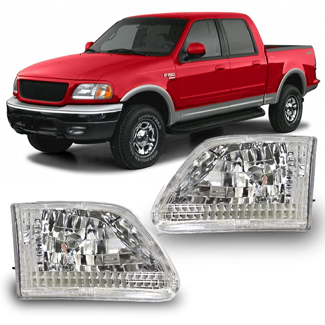 Winjet Headlamp Assembly Compatible with [1997 1998 1999 2000 2001 2002 Ford Expedition] [1997-2003 F-150] [1997-1999 F-250 Light Duty] [2004 Ford F-150 Heritage] Headlights Clear Lens