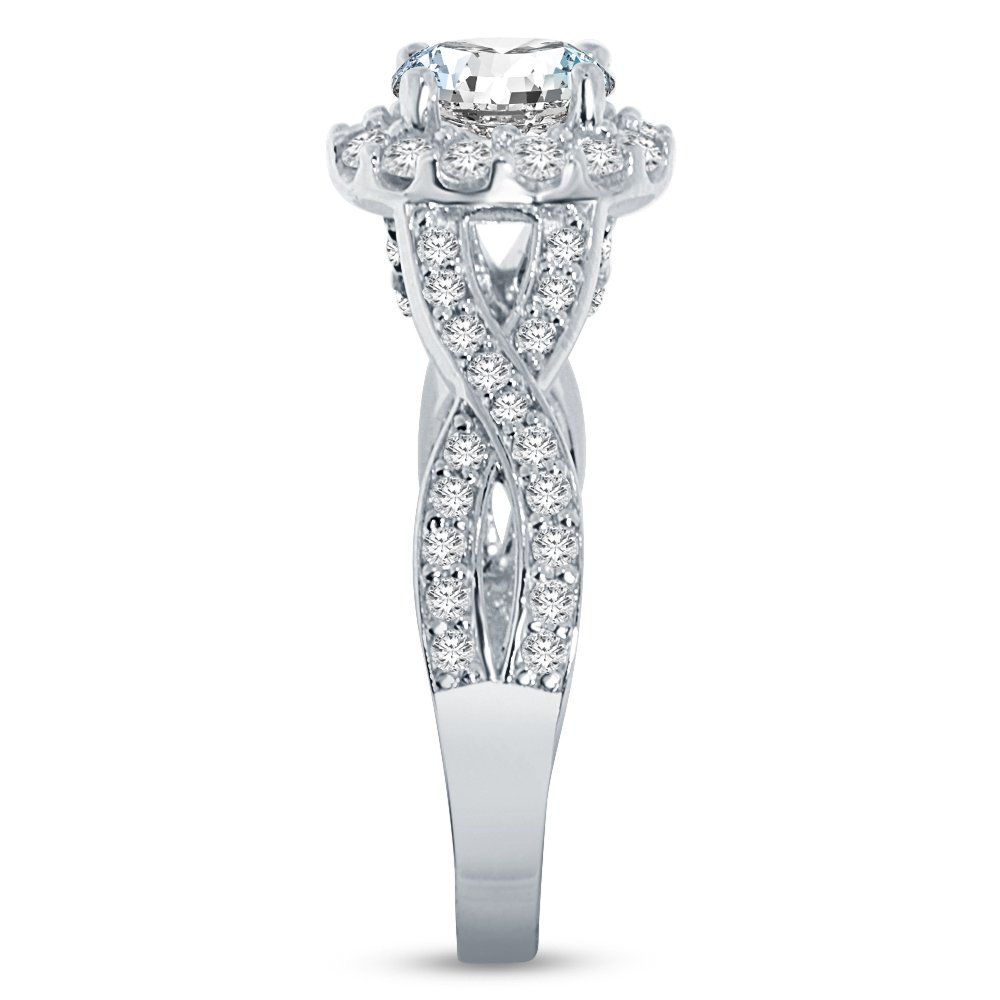 Size - 10-14k White Gold Round Infinity Twist Halo Cross Over Solitaire Engagement Ring CZ Cubic Zirconia (1.50cttw., 1.0ct. Center)