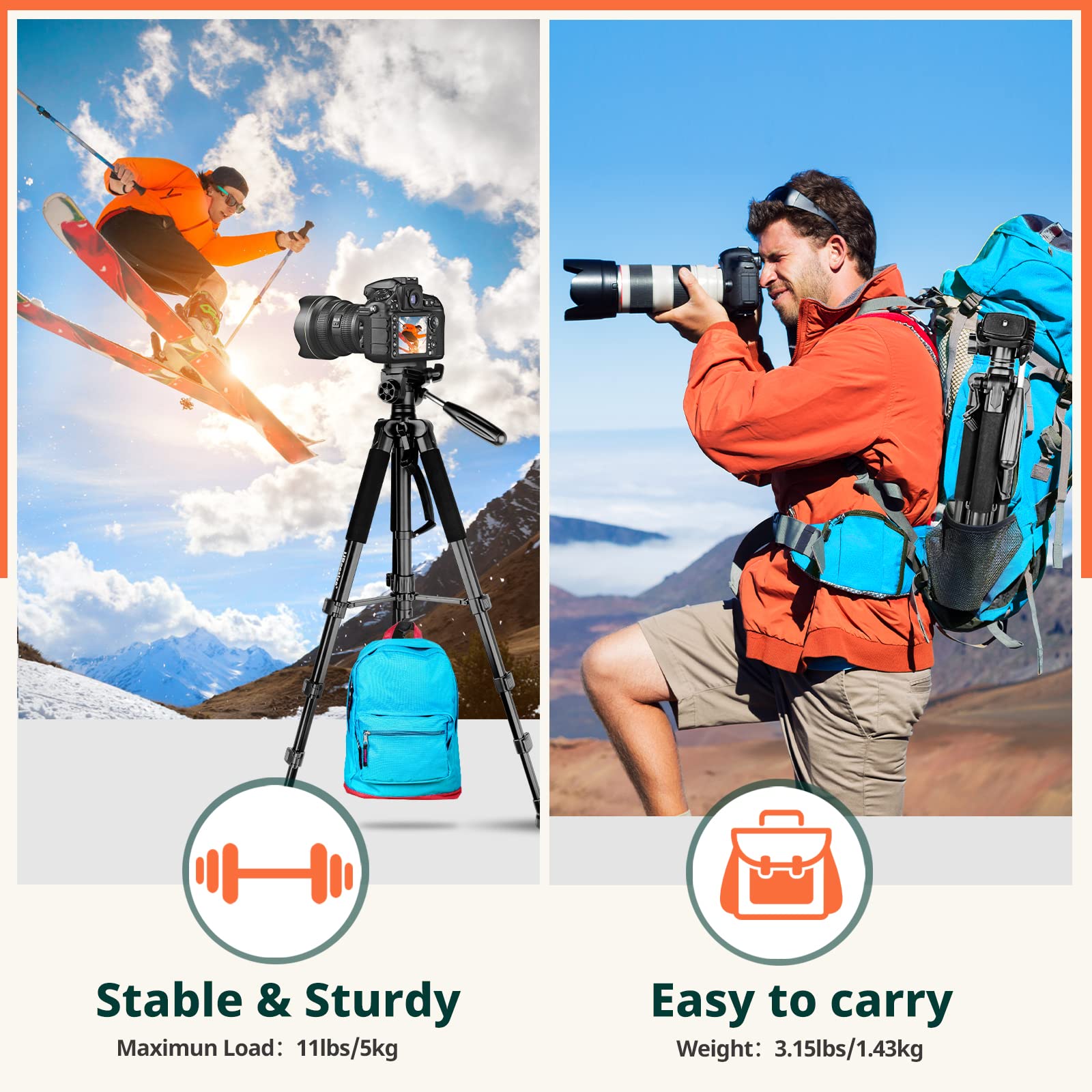 Torjim 74” Camera Tripod with Travel Bag, Extendable Cell Phone Tripod Stand with Wireless Remote and Phone Holder, Compatible with All Cameras/iPhone/Android/Sport Camera
