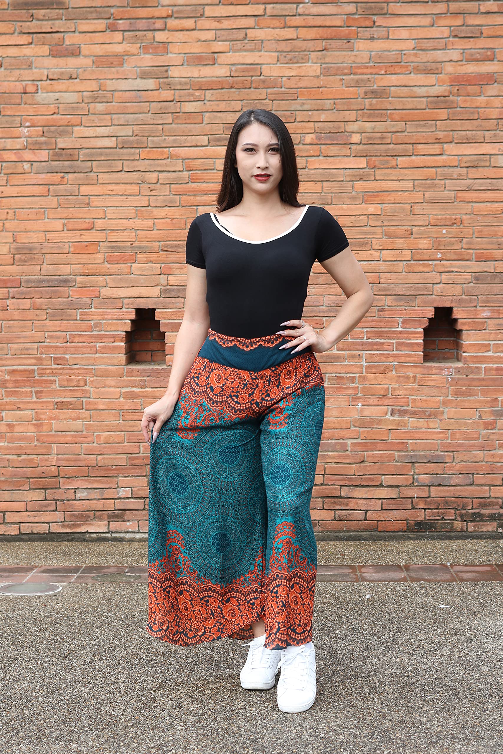 Women's Wide Leg Palazzo Pants Light Weight Loose Comfy Boho Flare Harem Trouser Perfect for Yoga (Blue Sea Mandala)
