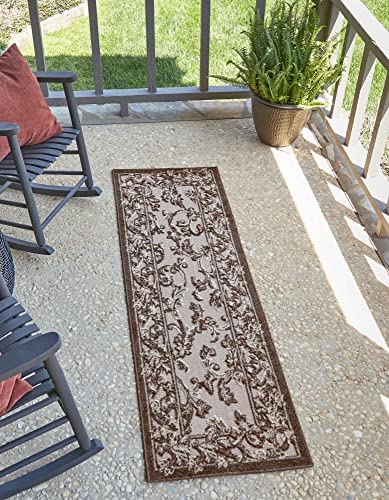 Unique Loom Outdoor Botanical Collection Area Rug (9' x 12' Rectangle, Beige/ Burgundy)
