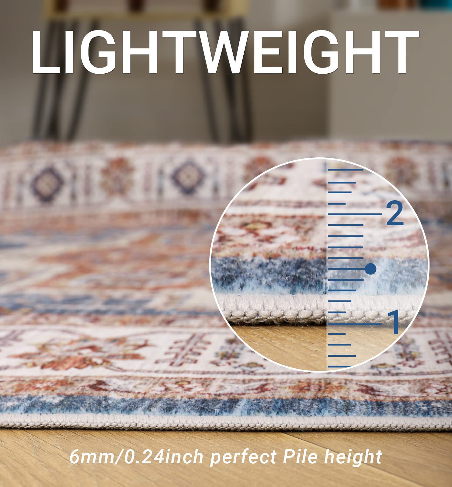zesthome 9x12 Area Rugs,Stain Resistant Washable Rug,Ultra-Thin Rugs for Living Room,Bedroom,Non-Slip Backing Home Decor Large Area Rug (Orange,9'x12')