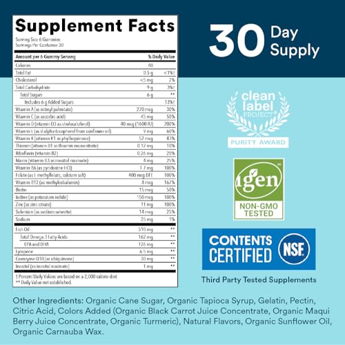 SmartyPants Multivitamin for Men, Gummies: Omega 3 Fish Oil (EPA/DHA), Methylfolate, CoQ10, Vitamin D3, C, Vitamin B12, B6, Vitamin A, K & Zinc for Immune Support, 180 Gummies (30 Day Supply)