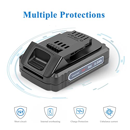 WISETOOL 2000mAh 20V Replacement Battery,20V MAX Lithium Ion Rechargeable Battery with Real-time Capacity Indicator,2000MAH Battery Pack,Only Compatible 20V Cordless Tools