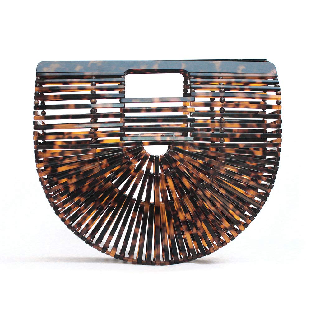 Womens Bamboo/Acrylic Clutch Handbag Large Tote Bag Beach Bag (Tortie)
