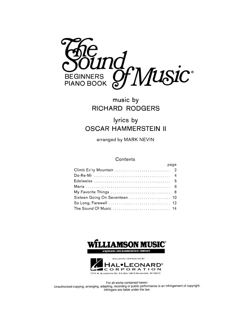 The Sound Of Music Beginner's Piano Book - Piano, Vocal and Guitar Chords