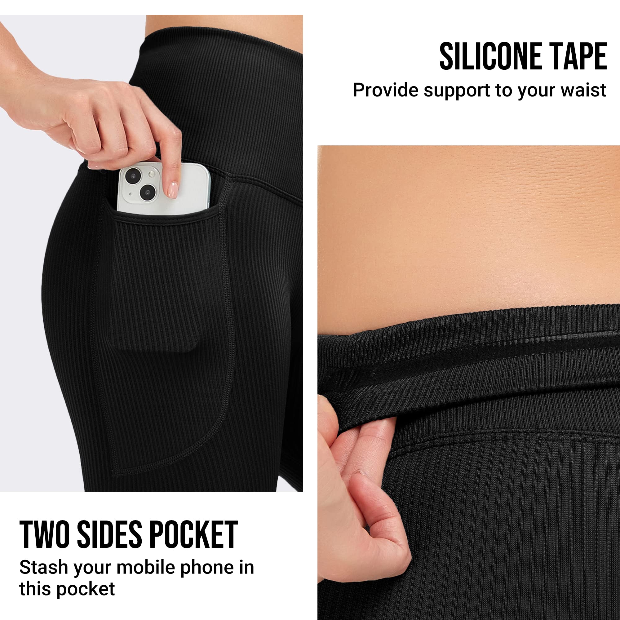 Women's Yoga Workout 2 Piece Seamless Sets with Ribbed Design, High Neck or One Shoulder Strap Top