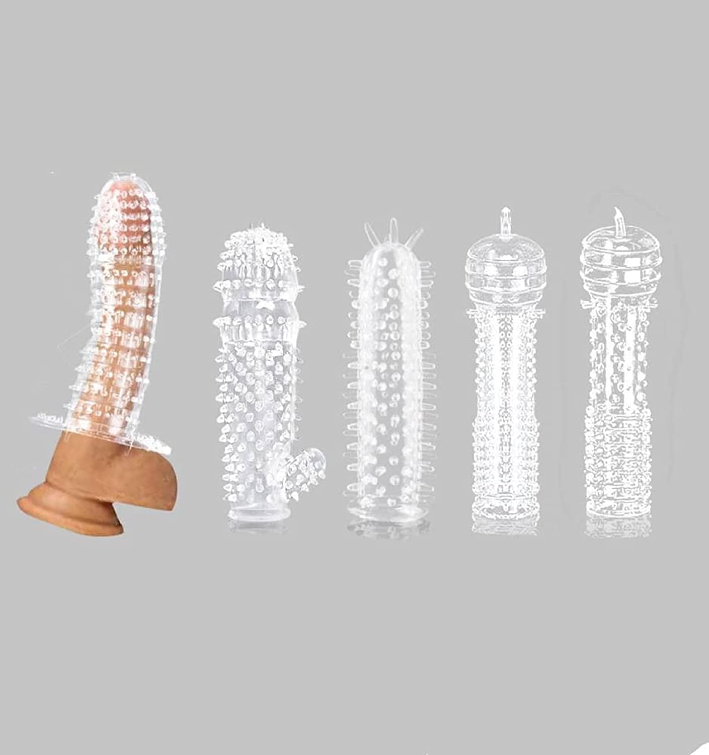 Transparent New Threaded mace Condom Male Condom Adult Lock fine Ring Extended Sleeve Crystal Sleeve 5pcs