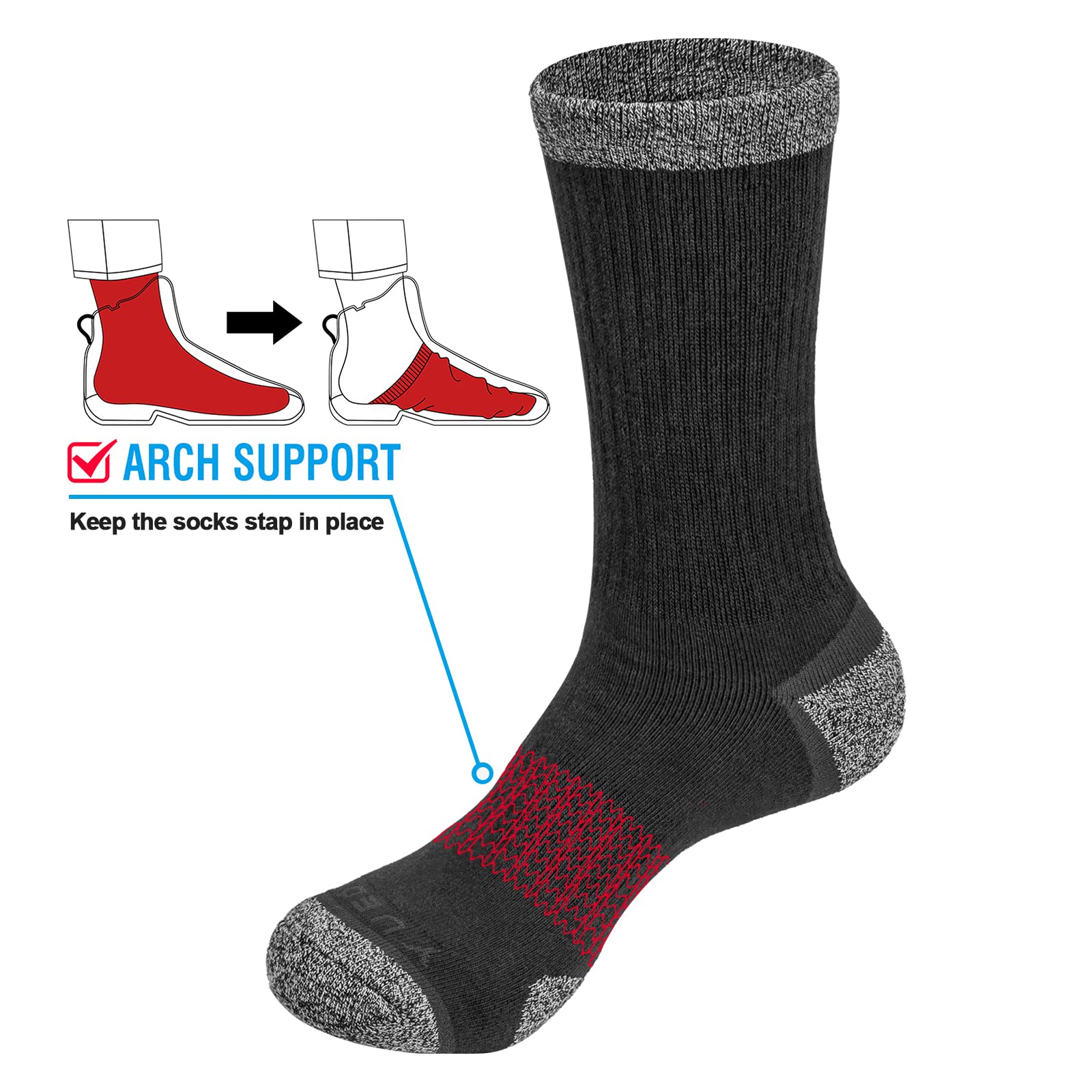 YUEDGE 5 Pairs Breathable Cotton Terry Cushion Crew Athletic Socks Thicker Warm Thermal Socks Boot Socks for Men 9-11
