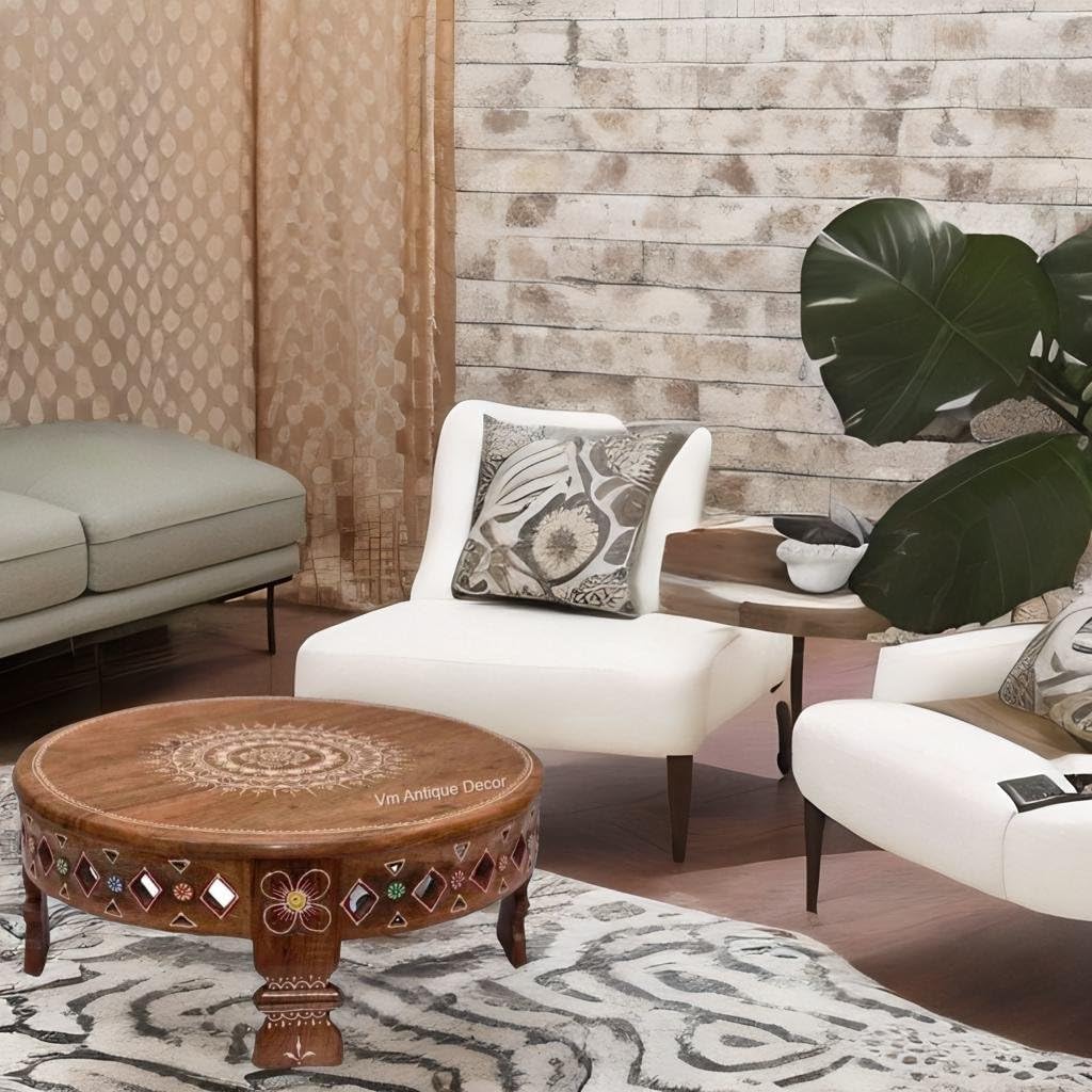 Wooden Indian Beautiful Wood Polished Natural Chakki Table,Grinder Table/Side table/Cocktail Table/Dining Table/Indian Mill Table,PartyTable