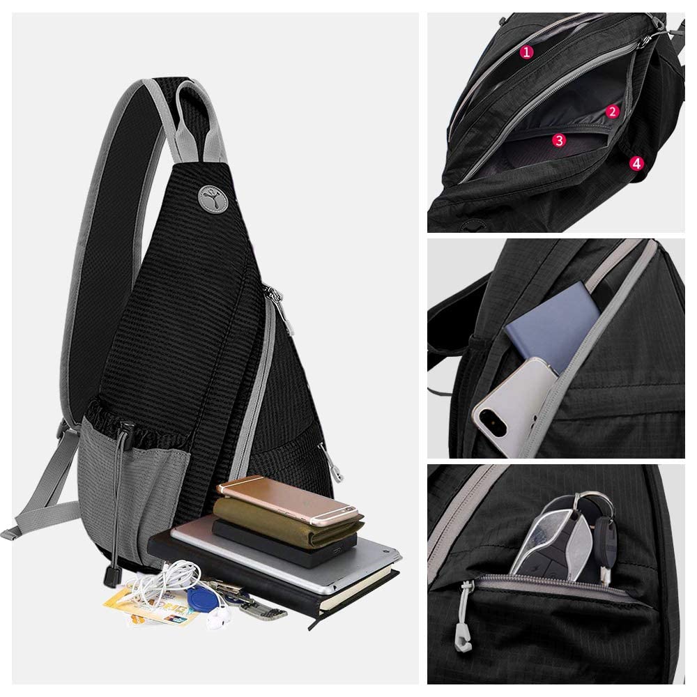 Xboun Sling Backpack Chest Shoulder Bag Crossbody Cycling Travel Hiking Daypack (Black)