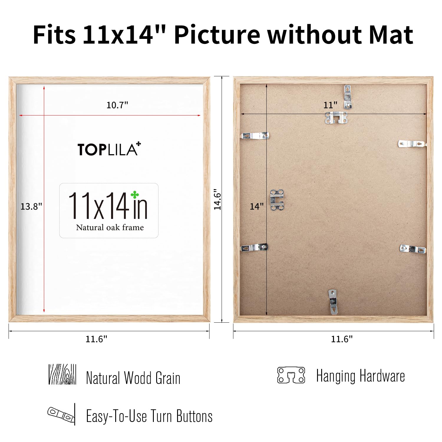 TOPLILA 11x14 Oak Wood Picture Frame,Thin Border 11x14 Natural Solid Wood Photo Frame,Poster Frame Wall Photo Frame