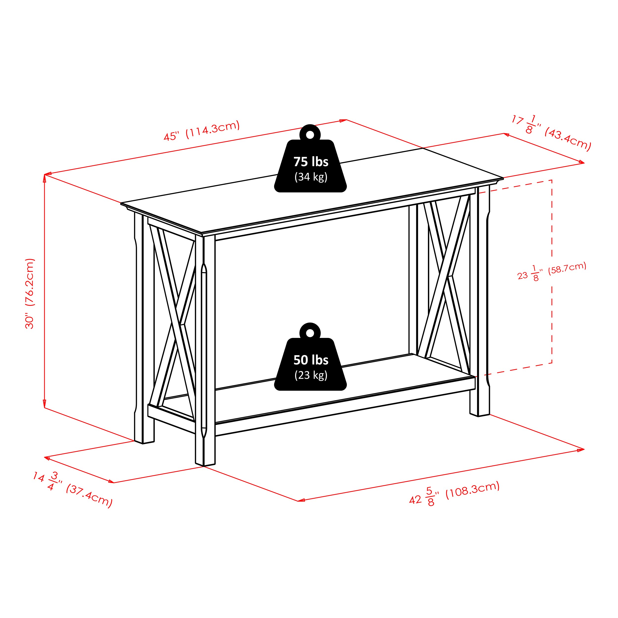 Winsome 40445 Wood Xola Occasional Table, Cappuccino Product in Inches (L x W x H): 45.0 x 15.98 x 30.0