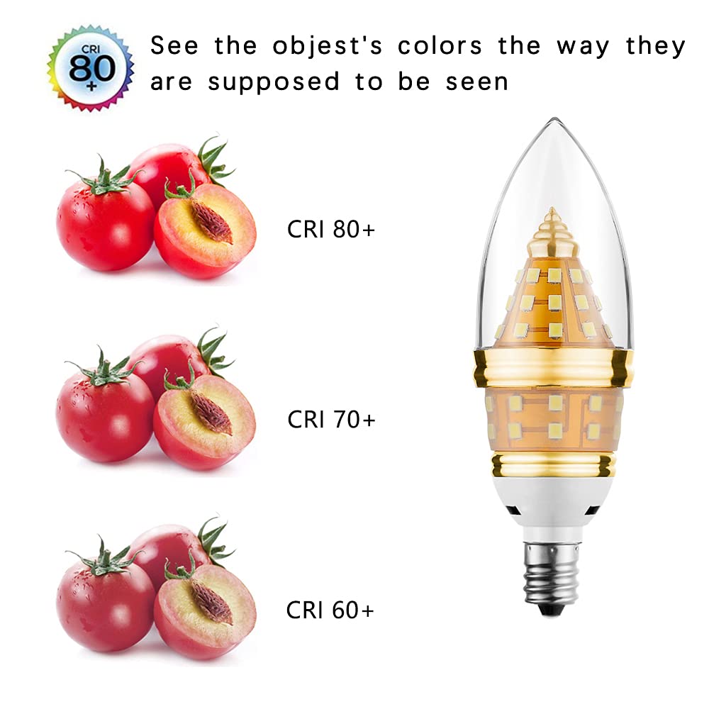 YBEK E12 LED Bulb Candelabra Bulb 12W Ceiling Fan Light Bulbs Chandelier Light 85-100W Incandescent Bulbs Equivalent 1200 Lumens Candle Bulbs, Warm White,Non-dimmable (3000K,4pcs)