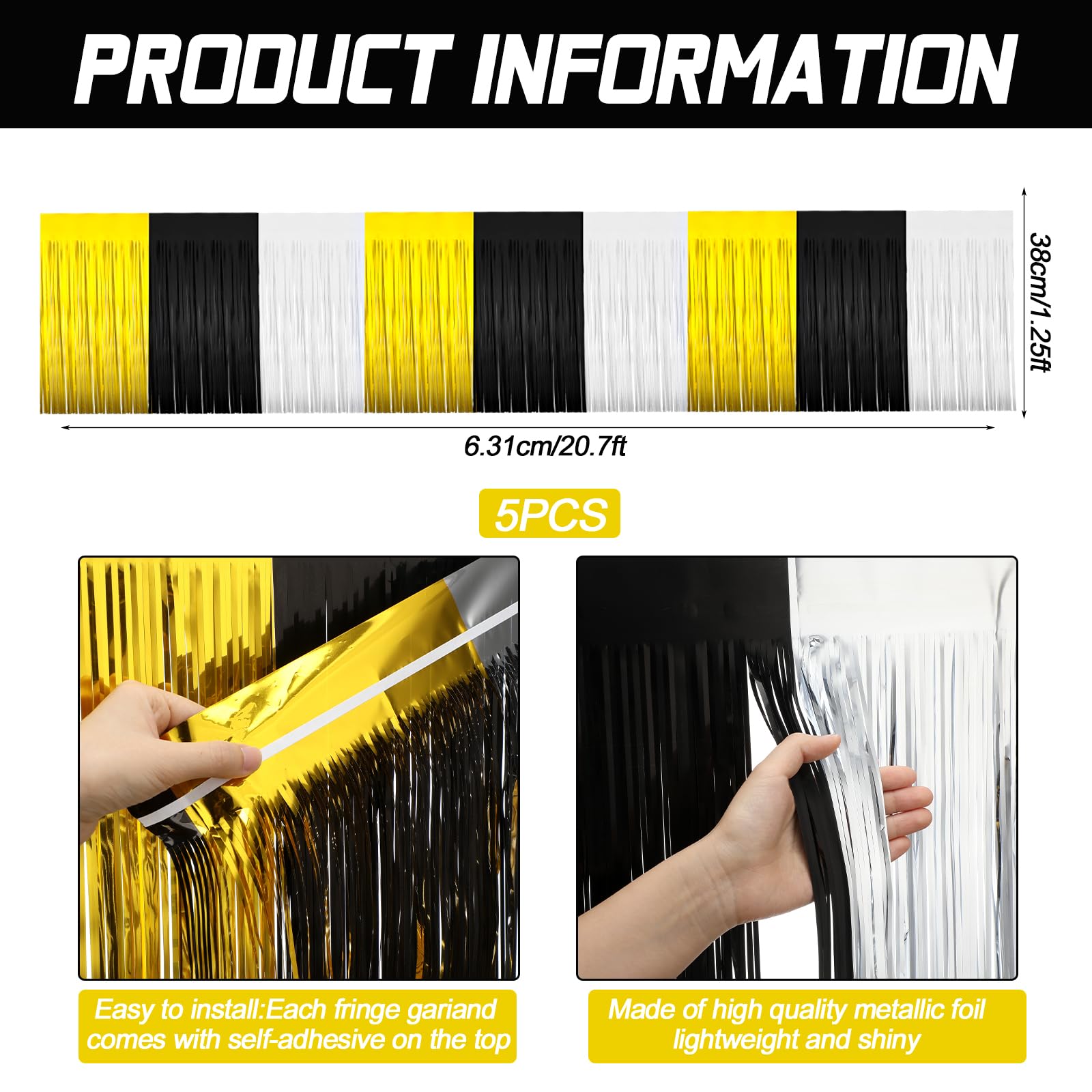 Yuxung 5 Pcs Halloween Parade Float Decorations Halloween Foil Fringe Orange and Black Table Skirts Banner 20 ft Tinsel Glitter Garland Curtain Streamers for Halloween