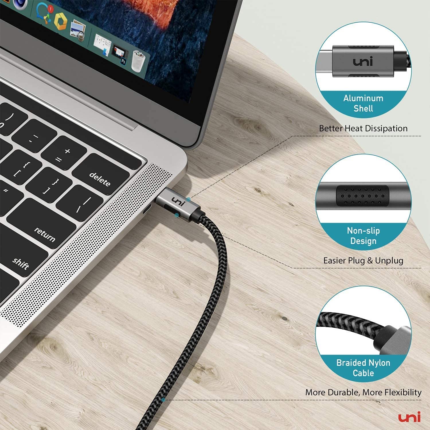 USB C to USB C Cable 4K@60Hz, uni USB Type C to USB-C Video Monitor 60W Cable with PD Fast Charging, Compatible with Galaxy S20 Ultra, MacBook Pro, iPad Pro 2020, Nintendo Switch, Oculus