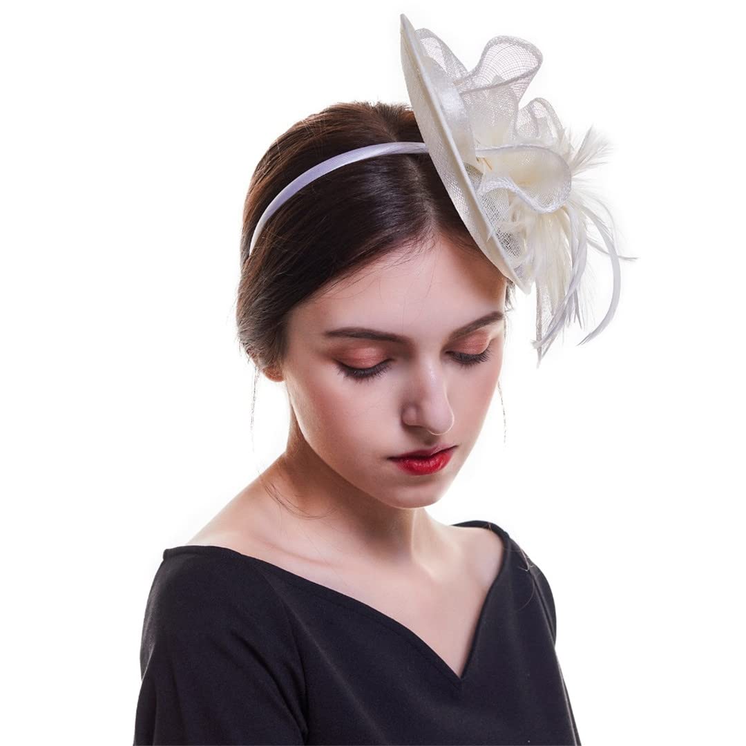 Wedding Cocktail Hat Formal Net Yarn Feather Hat Ladies Party Church Hat Girl Accessories White