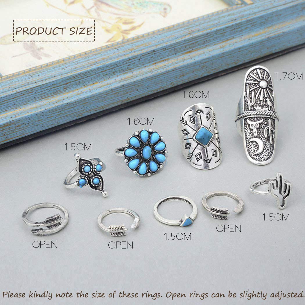 Yean Boho Ring Set Silver Statement Rings Joint Knuckle Ring Set Midi Stacking Rings for Women and Girls(Pack of 9) (Boho) (Boho)