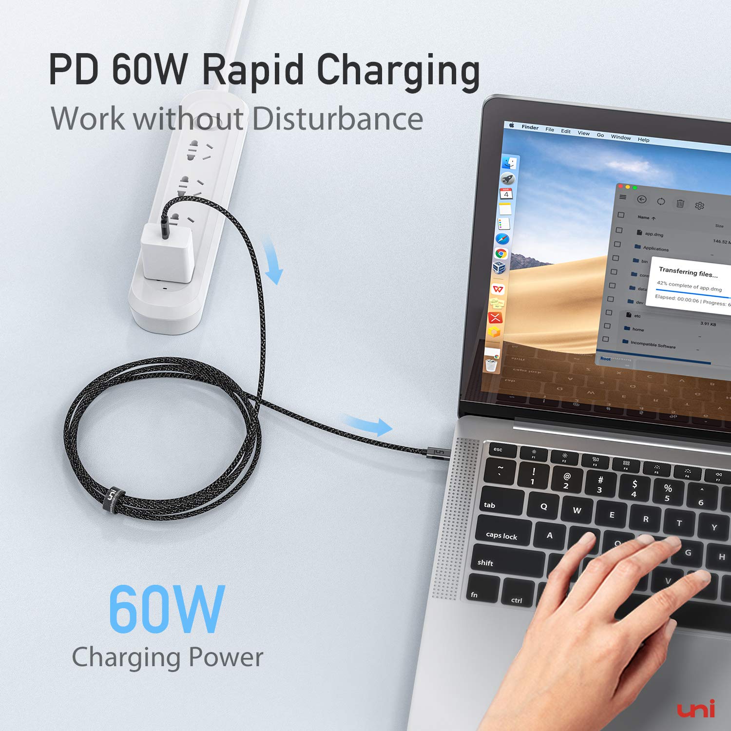 USB C to USB C 60W Cable 10ft, uni Type C to Type C Fast Charging Cable (Braided Nylon) Compatible with iPad Pro 2020, MacBook Air/Pro 2020, Samsung Galaxy S21/S20 Ultra, Nintendo Switch and More