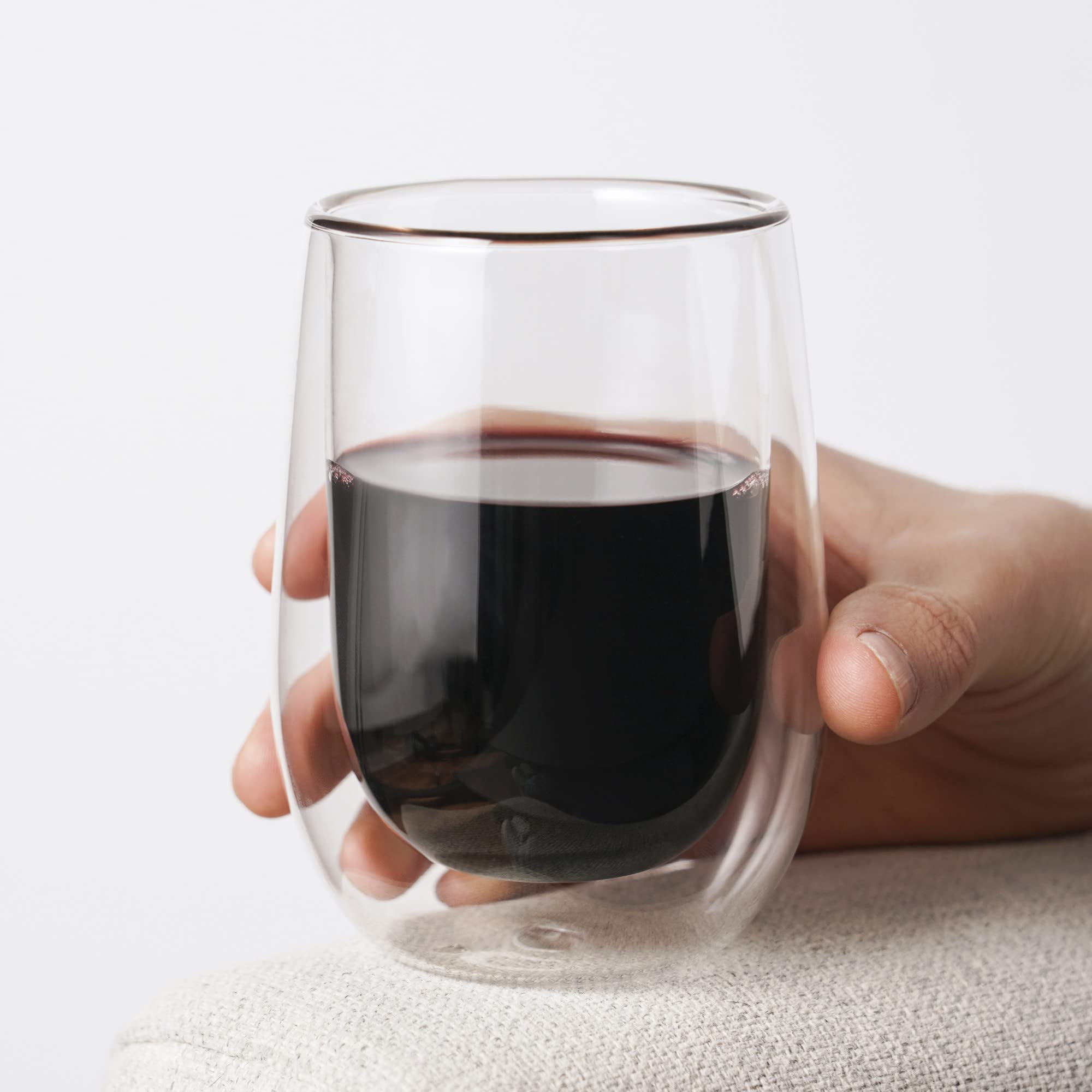 True Insulated Wine Glasses - Double Walled Stemless Wine Glass Set - Dishwasher Safe Borosilicate Glass 10oz Set of 2