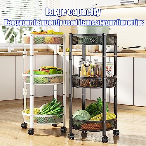YGYQZ No-Assembly Fruit Vegetable Kithen Cart, 3-Tier Rolling Movable Basket Utility Storage Cart with Caster Wheels for Office Kitchen, Bathroom (Black Utility cart)