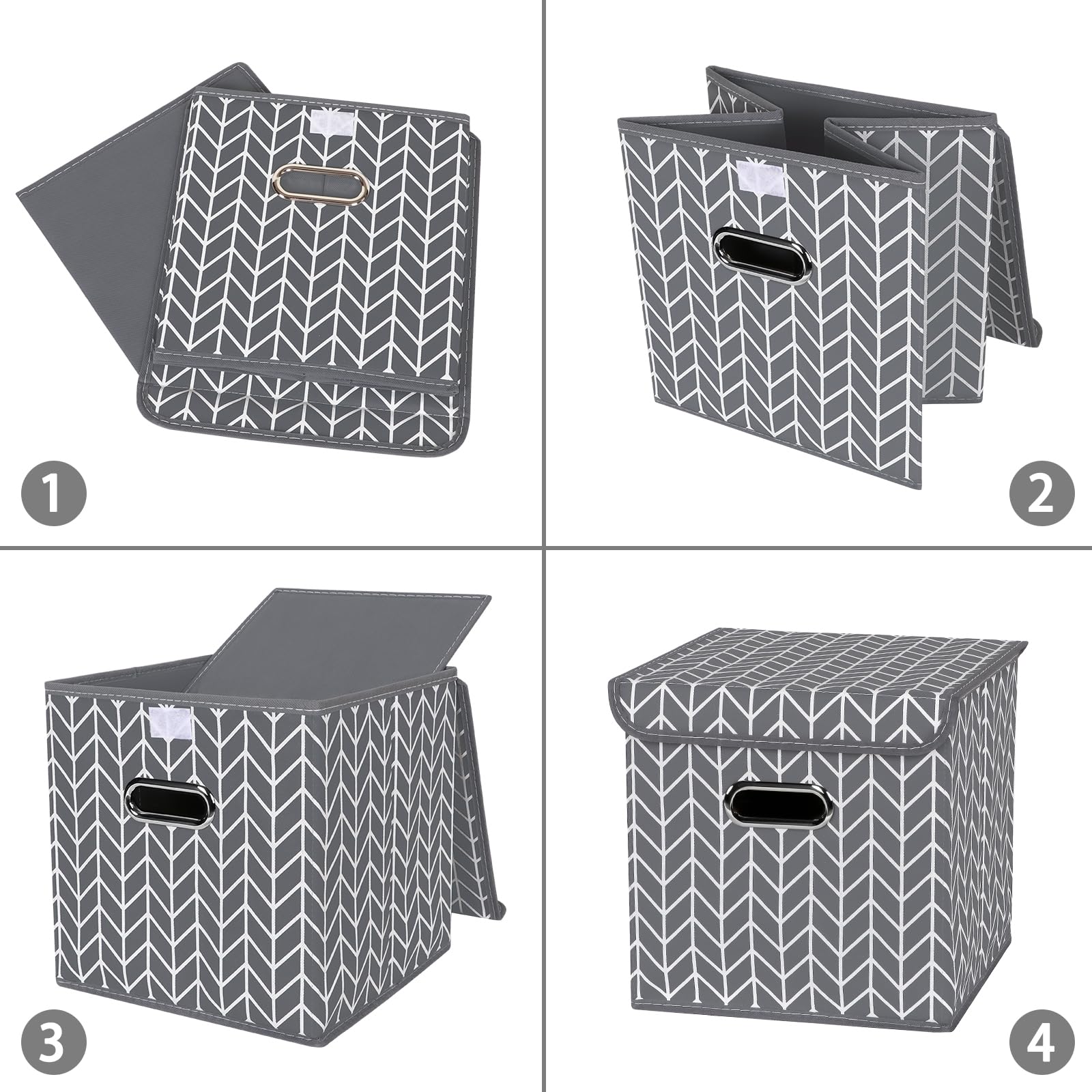 Yunkeeper Collapsible Storage Bins with Lids,Fabric Cube Storage Organizer With Handles,For Clothes Storage,Home, Nursery,Closet Office Basket,3 Pack,(Gray Wave