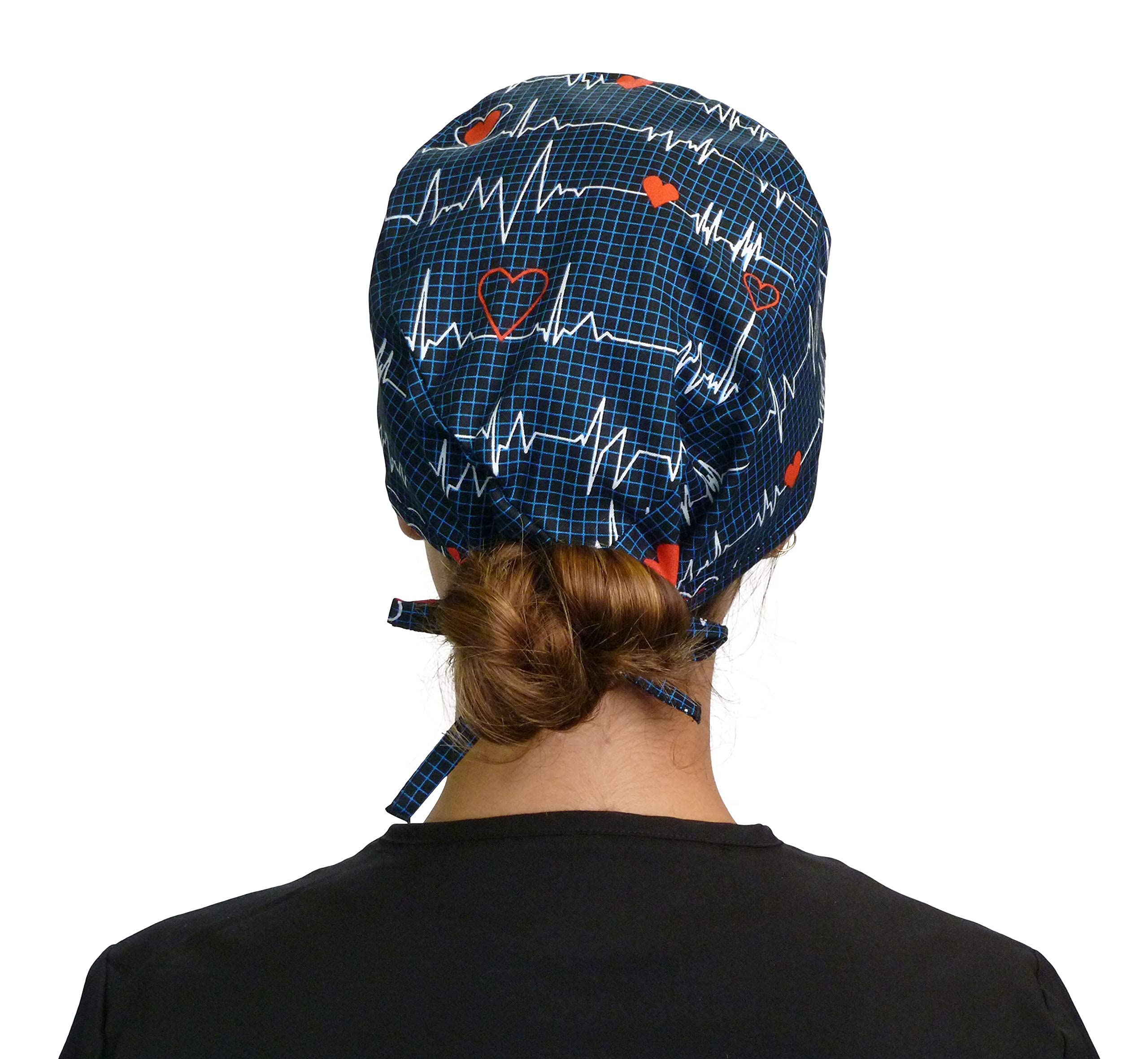 Sparkling EARTH Heartbeats on Navy - Unisex Classic Surgical Style Scrub Working Cap - Built in Sweatband- 100% Cotton - Made in The USA!