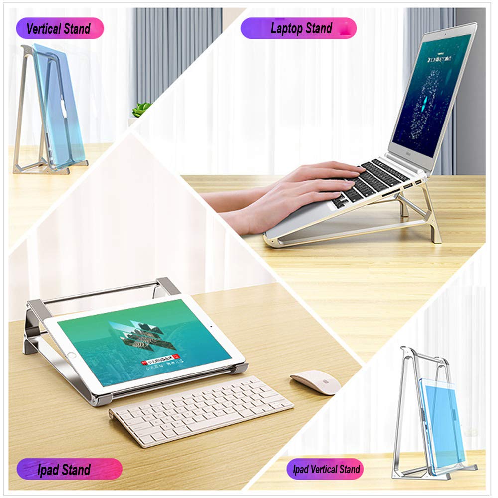 SKYZONAL Aluminum Laptop Stand 2 in 1 Ergonomic Ventilated Tablet Notebook Laptop Riser Portable Computer Stand for Laptop (Silver)