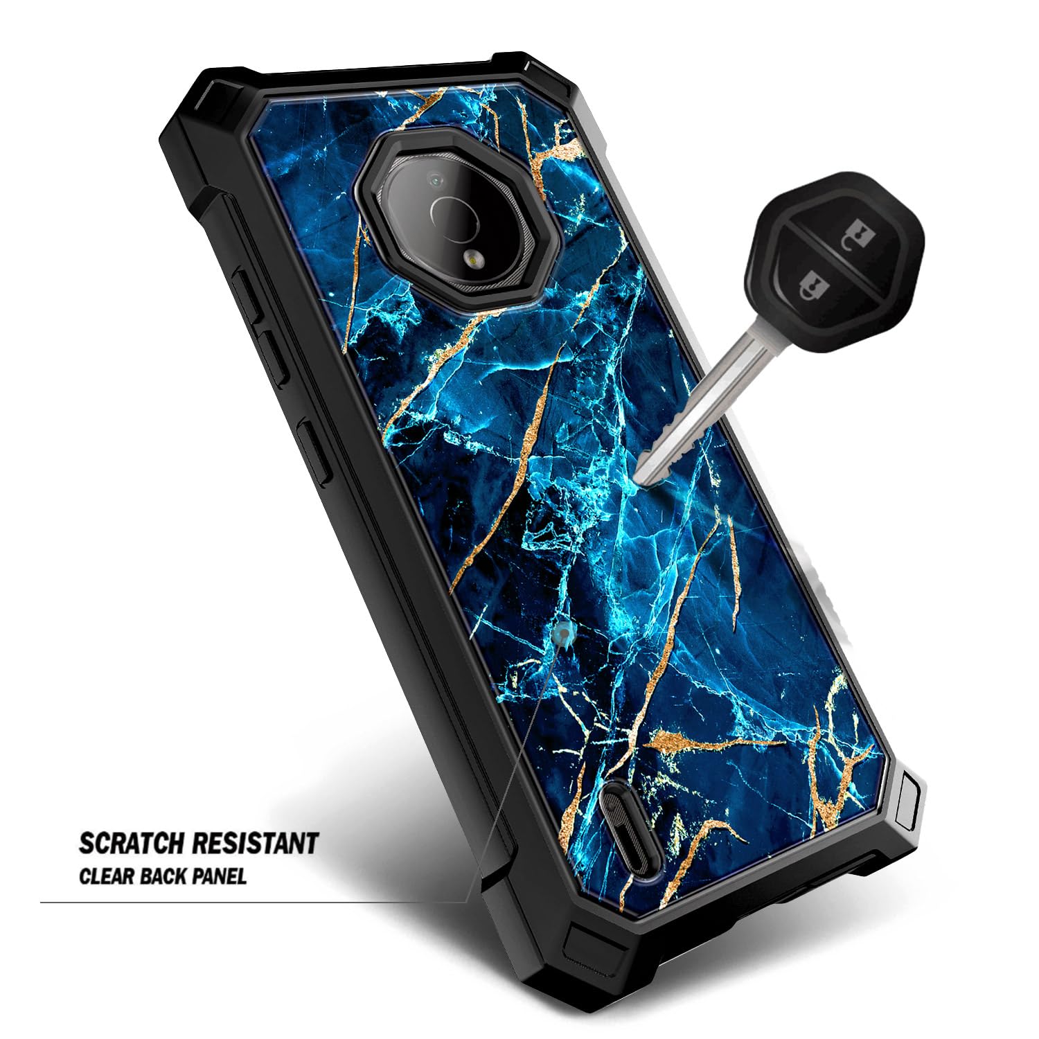 WDHD Compatible with Nokia C200 Case with Tempered Glass Screen Protector, Full-Body Protective Shockproof Rugged Bumper Cover, Impact Resist Phone Case (Sapphire)