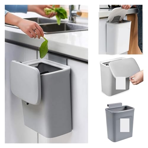 ZICANA Wall Mounted Trash Can with Lid Waste Bin Kitchen Cabinet Door Hanging Trash Bin Garbage Car Recycle Dustbin Rubbish Can Kitchen Trash cans (Color : White with Lid 7L)