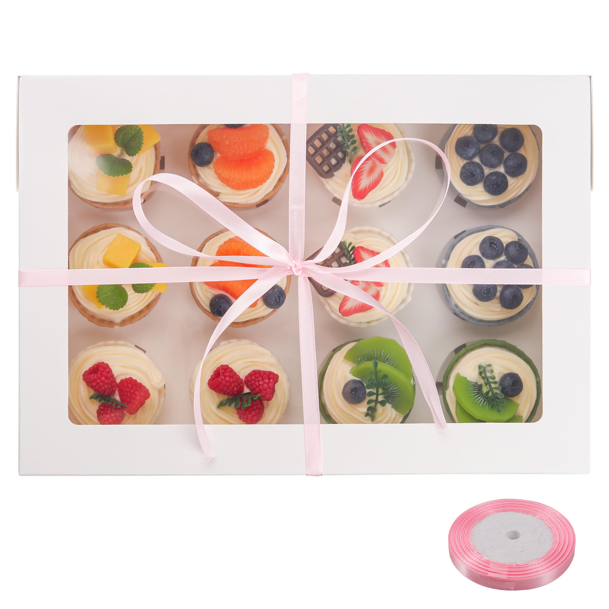YunKo 6 Pack Dozen Cupcake Boxes White Cupcake Containers with Window Fit 12 Cupcakes or Muffins