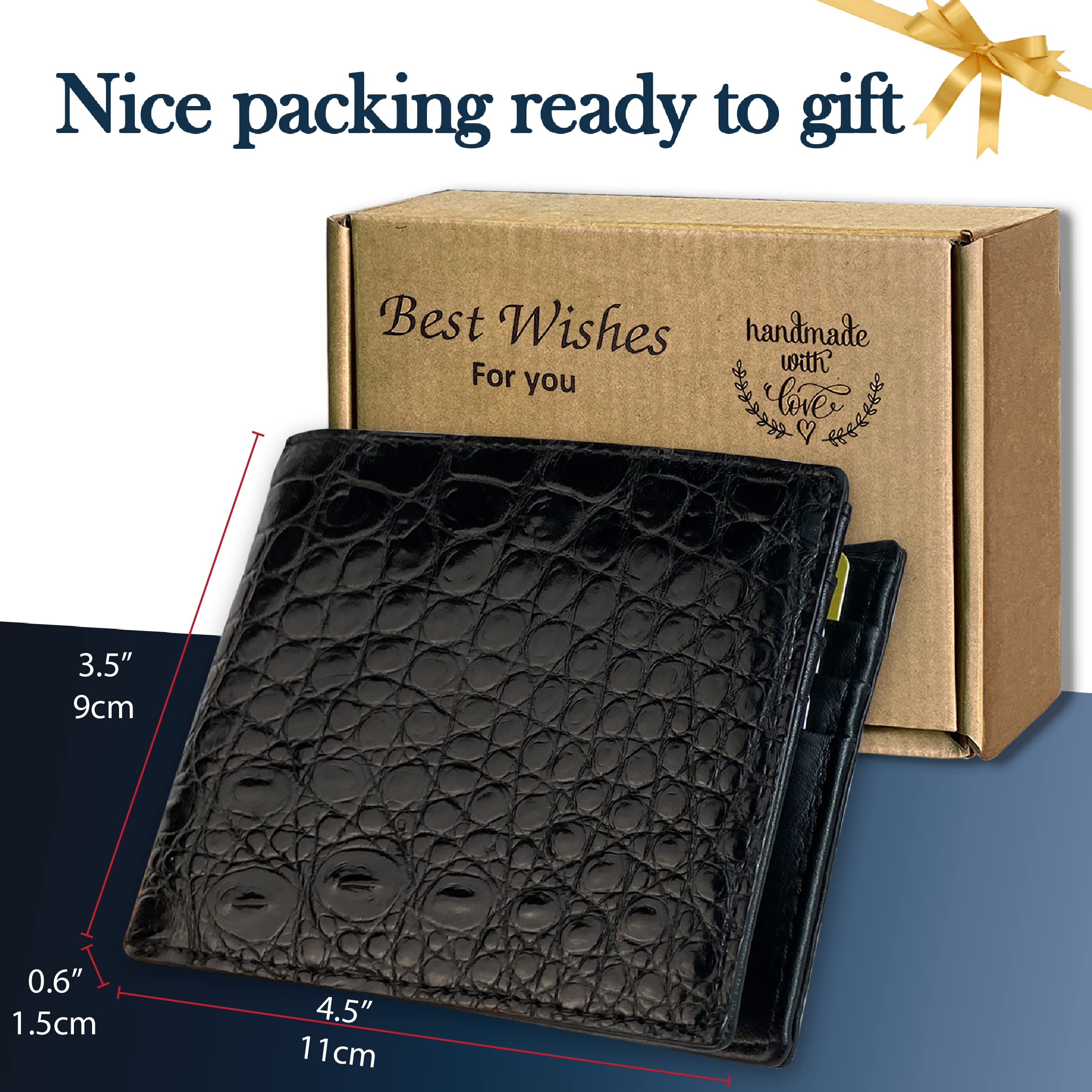 Vietnamcreations Men's Genuine Crocodiile Bifold Wallet RFID Blocking Black #8