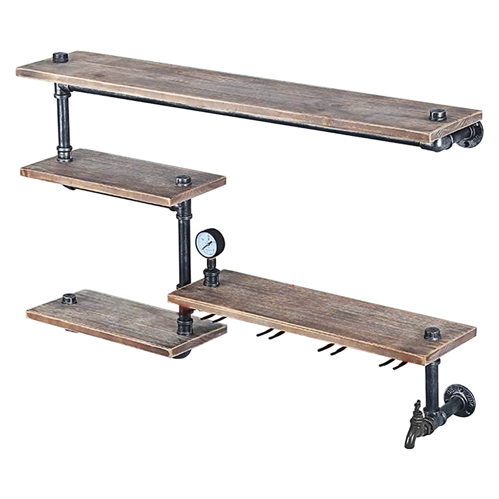 Wall Wine Rack with 4 Stem Glass Holder Wall-Mounted Wine Racks, 39.37" Industrial Pipe Shelf Wine Rack Metal Floating Bar Shelves, Farmhouse Wall Shelf Wine Holder for Kitchen Dining Room Bar