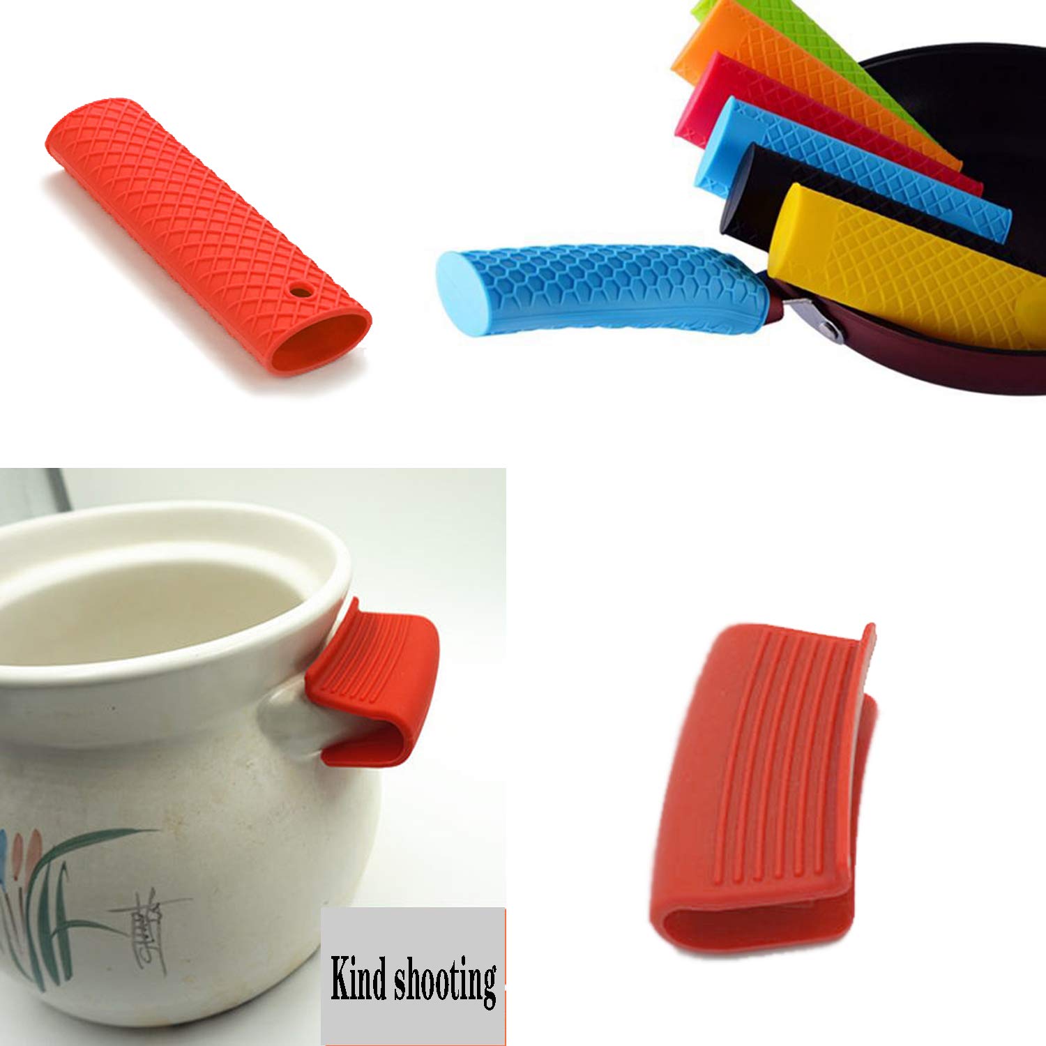 YouU 2 Pack Silicone Pot Holders and 2 Pack Silicone Hot Handle Holder Potholder Rubber Pot Handle Sleeve Heat Resistant for Cast Iron, Pans, Metal Frying Pans, Skillets, Griddles (Red)
