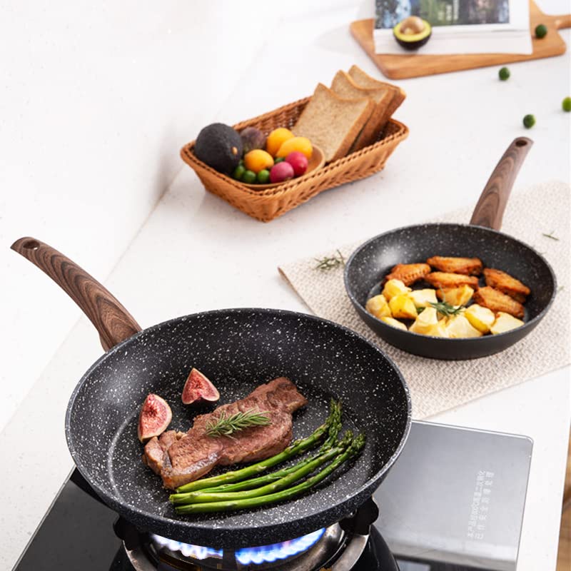 Vkoocy Non Stick Frying Pan Skillet Set, 8" 9.5" 11" Nonstick Pan Set Induction Cookware Set Omelet Pans, Granite Stone Chef's Pan, Black Kitchen Pan Set