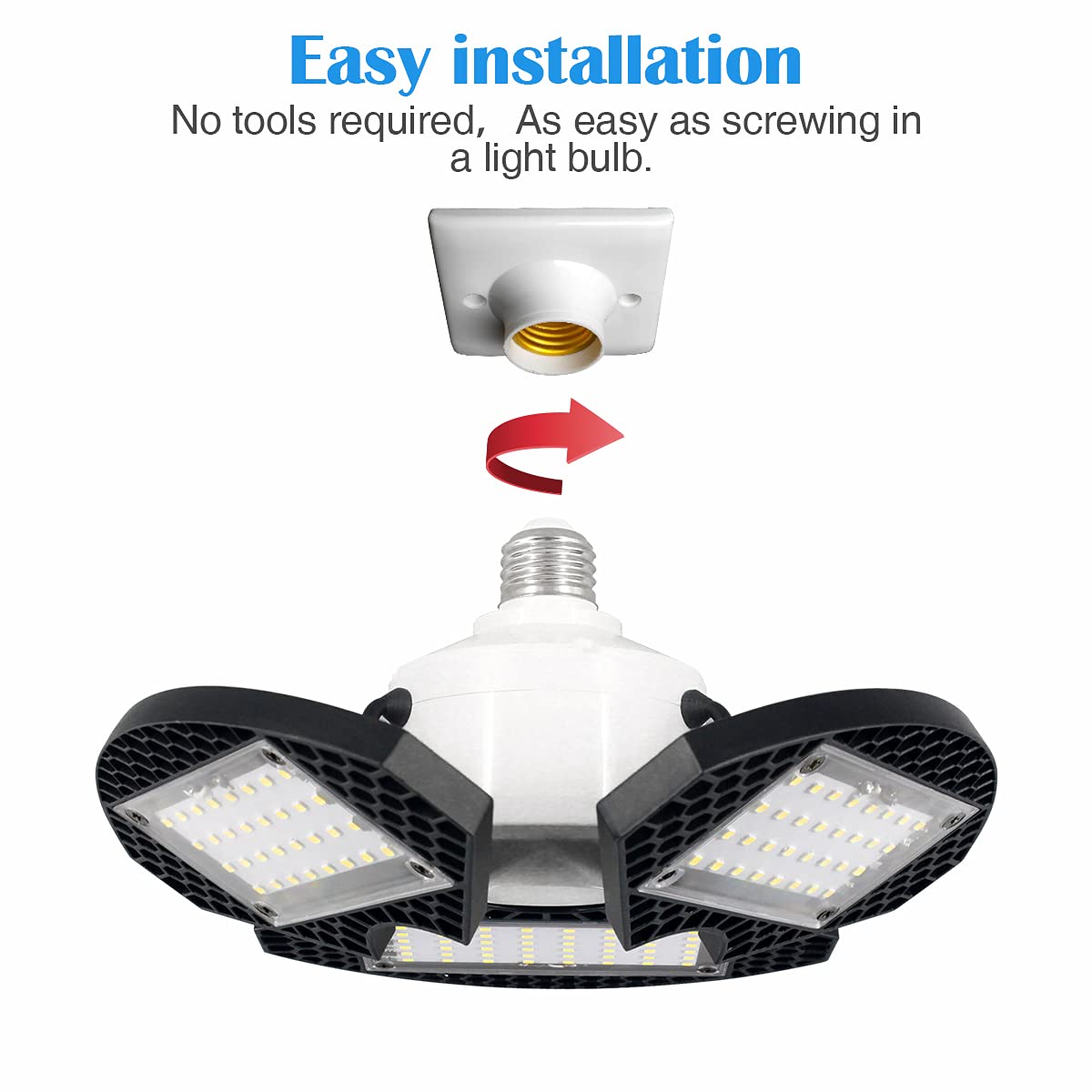 ZJOJO Garage Light 1pack 60W 7500LM Led Shop Light 6000K,Garage Lights Ceiling Led with 3 Adjustable Panels,Shop Lights for Garage Led Super Bright,E26 Base Ideal for Workshop/Attic/Barn/Basement