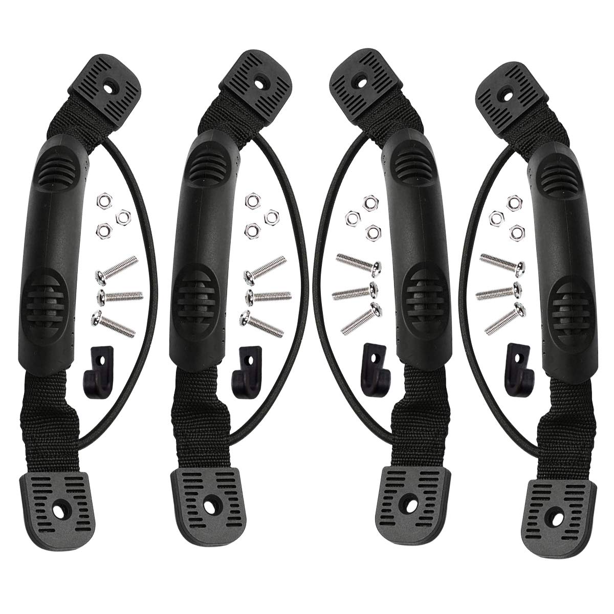 YXGOOD 4 Pcs Kayaks Canoe Boat Side Mount Carry Handle J Hook Kayak Handle Carry Handles Mount Paddle with Screws and Bungee Cord (4)