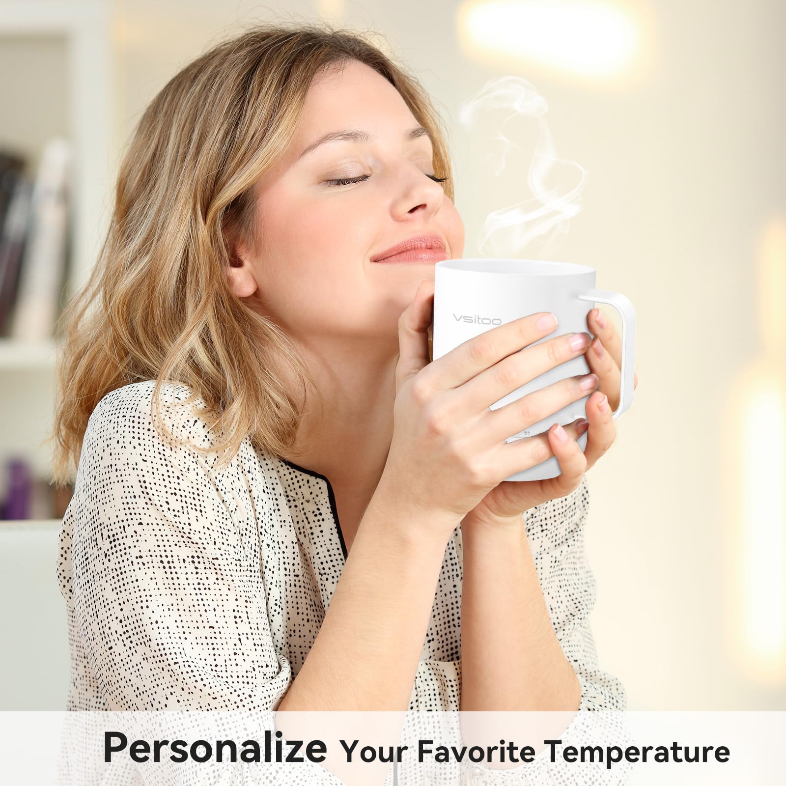 vsitoo Temperature Control Heated Coffee Mug S3PRO 14 Oz, Smart Self Heating Travel Mug with Manual & APP Controlled Coffee Warmer, Rechargeable and Battery Powered, LED Light, Auto Off (White)