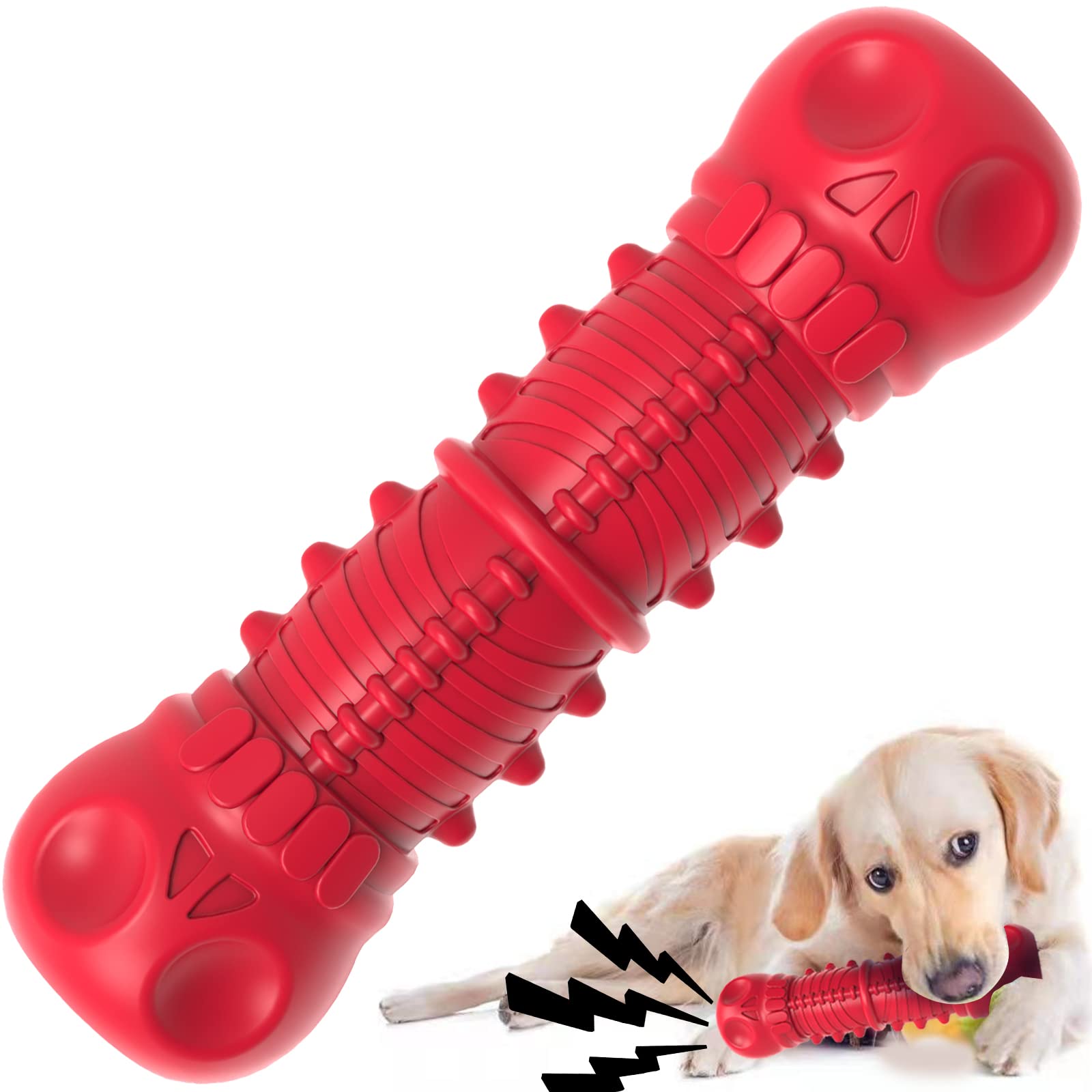 ZIKATON Dog Squeaky Toys for Aggressive Chewers, Durable Dog Chew Toys for Large Medium Breed Dog, Dog Toys, Tough Durable Dogs Toys with Natural Rubber (A Red, for Larege Dogs)