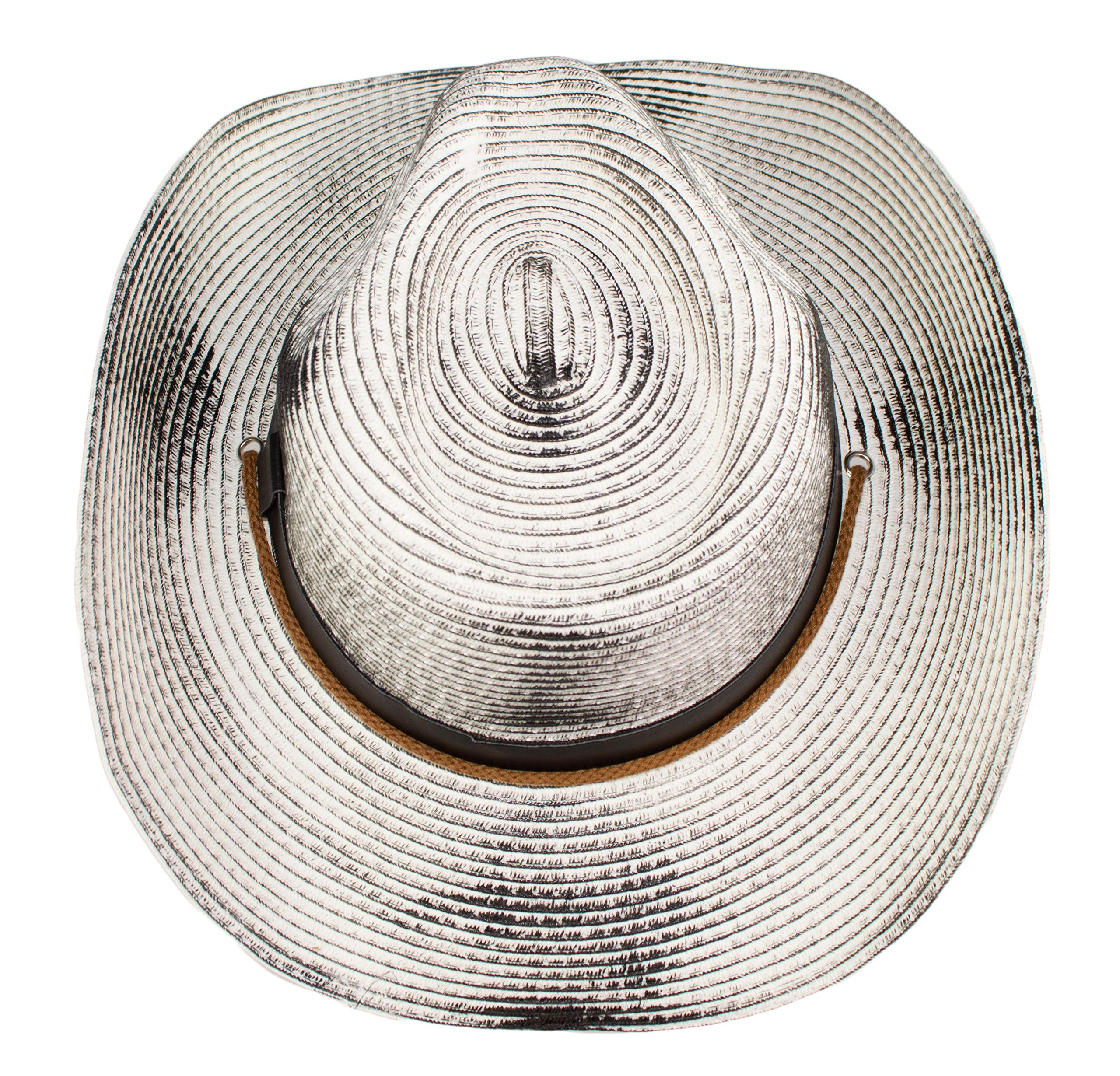 Western Rustic Rodeo Shapeable Straw Cowboy Hat with Chin Strap, Black Hatband with Longhorn Skeletons