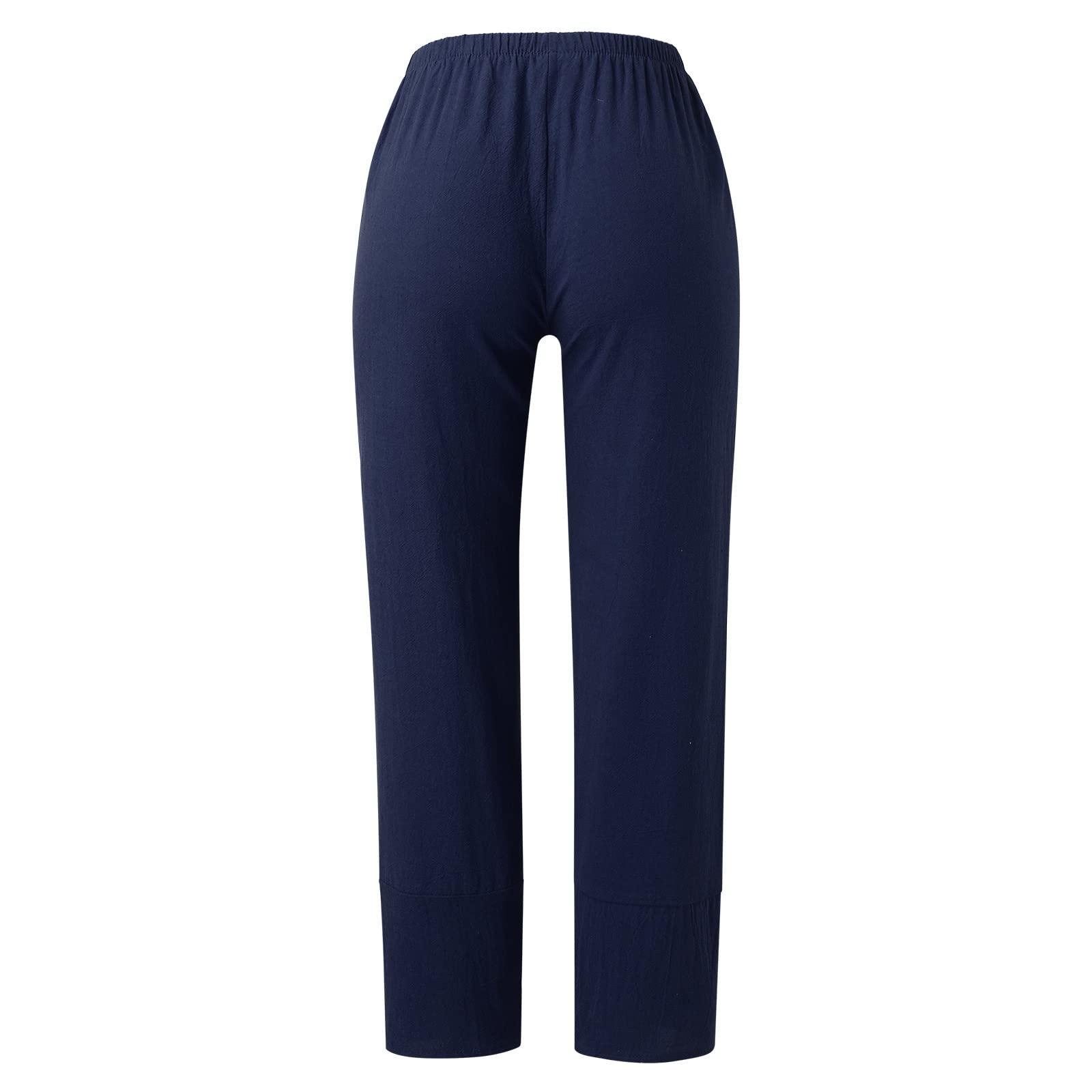 Womens Casual Printned Capri Pants Elastic Waist Summer Cropped Trousers with Pockets Plus Size Yoga (Dark Blue, L)