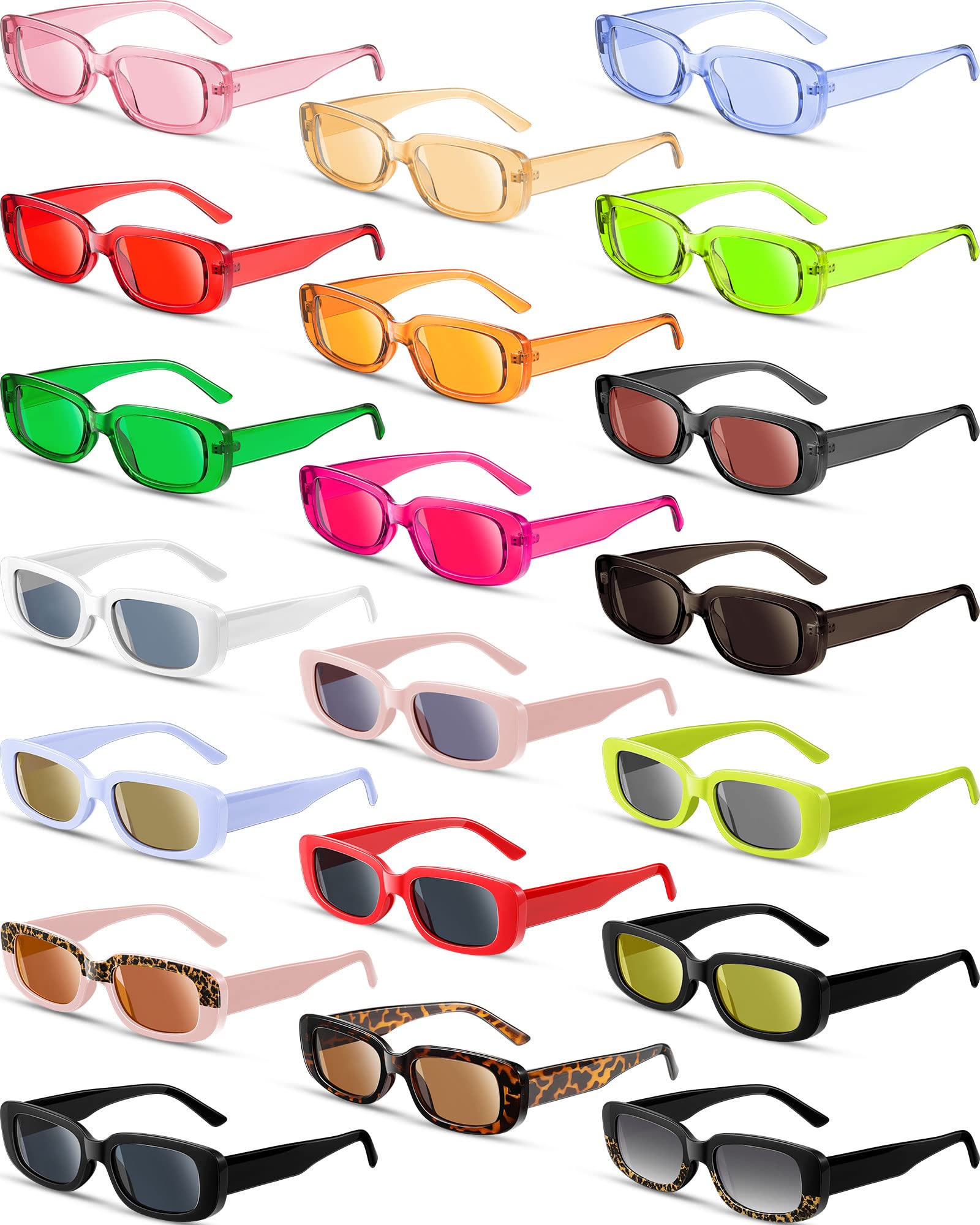Weewooday 20 Pairs Classic Rectangle Sunglasses Small Square Retro Trendy Women's Rectangular Vintage Eyewear for Woman Man Girl Novelty Eyewear, Many Styles, Multicolored