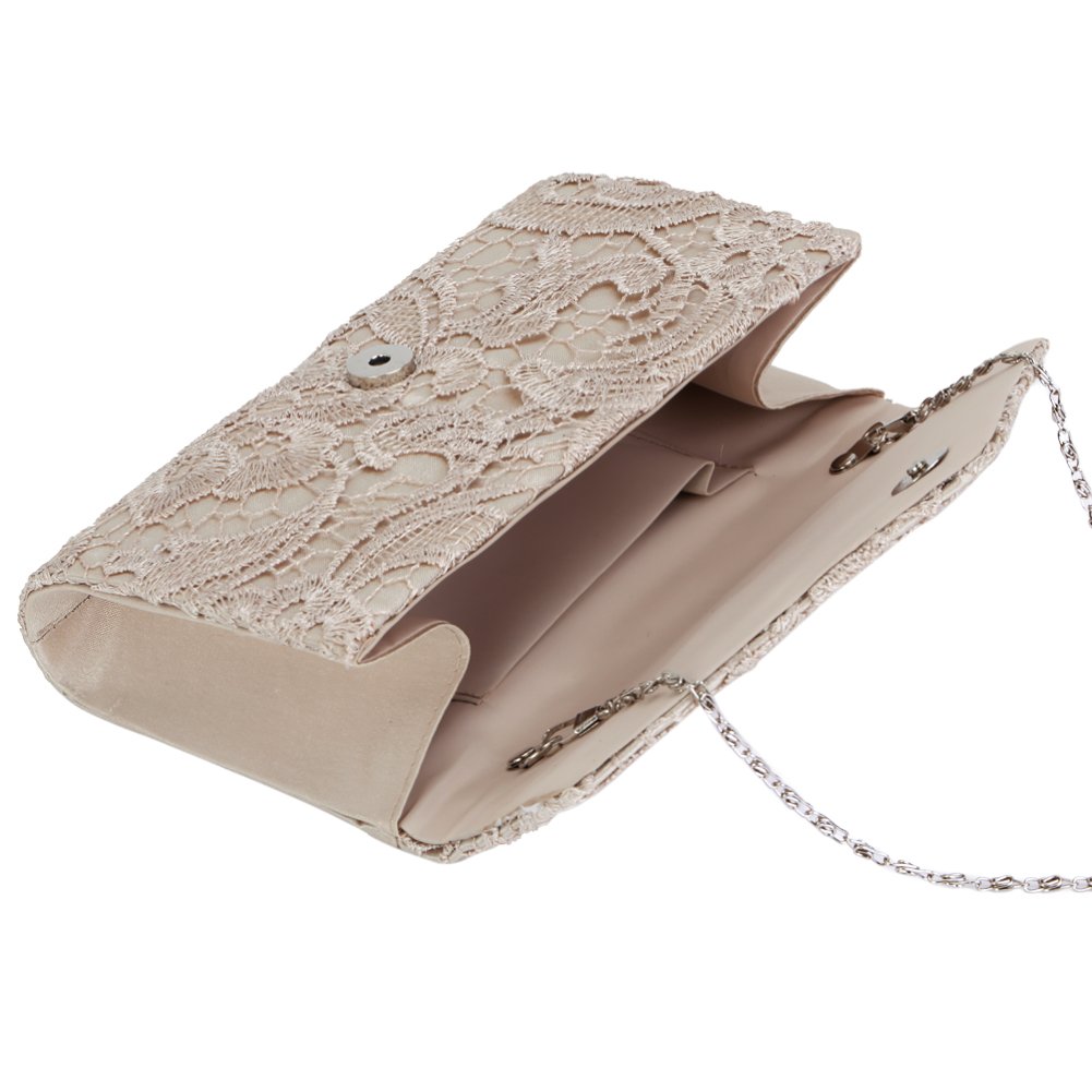 U-Story Womens Floral Lace Satin Evening Envelope Clutch Bridal Wedding Handbag Purse (Black)
