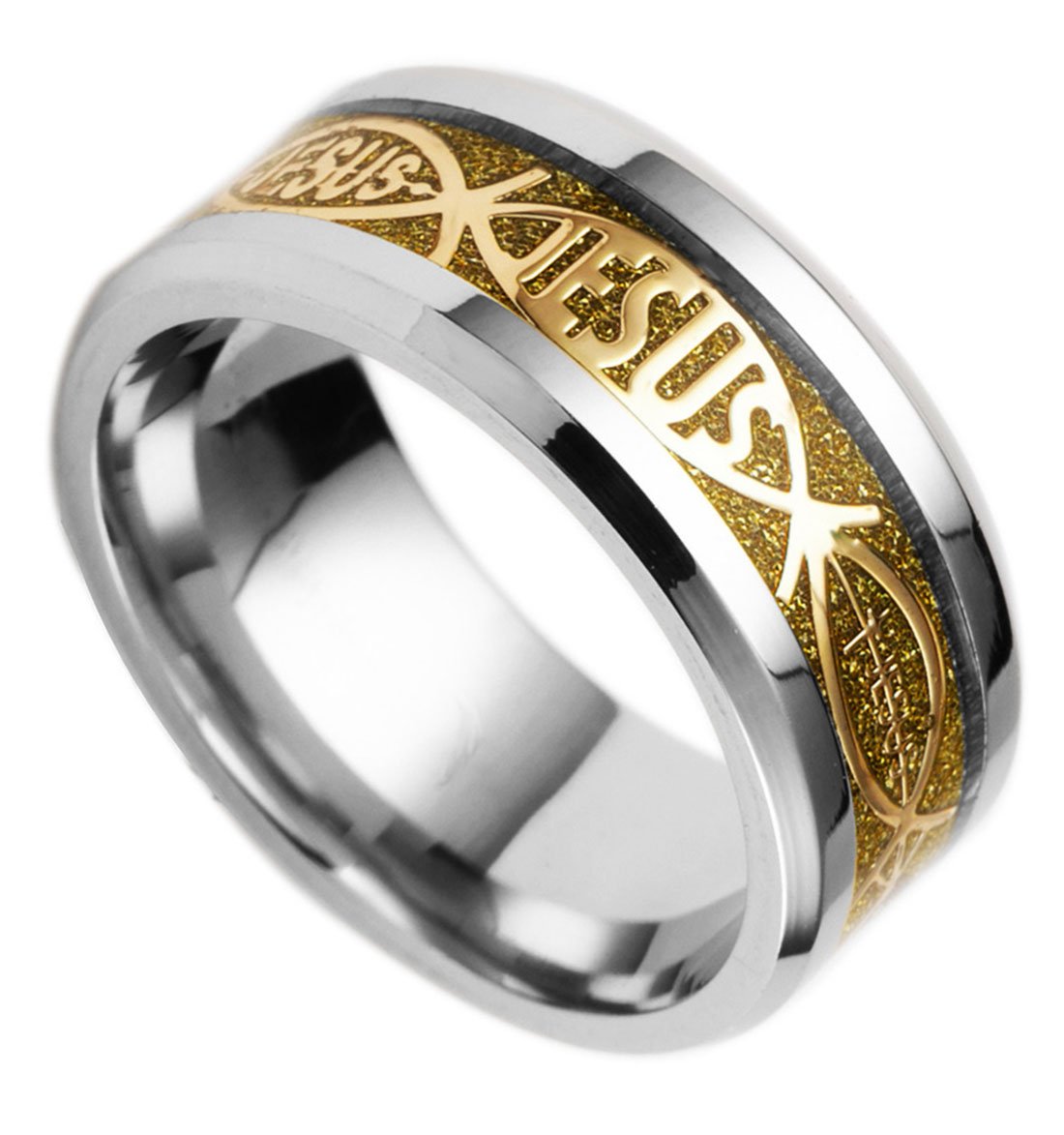 Tanyoyo 8mm Mens Womens Stainless Steel Jesus Rings Wedding Bands Promise Size 6-13 (8)
