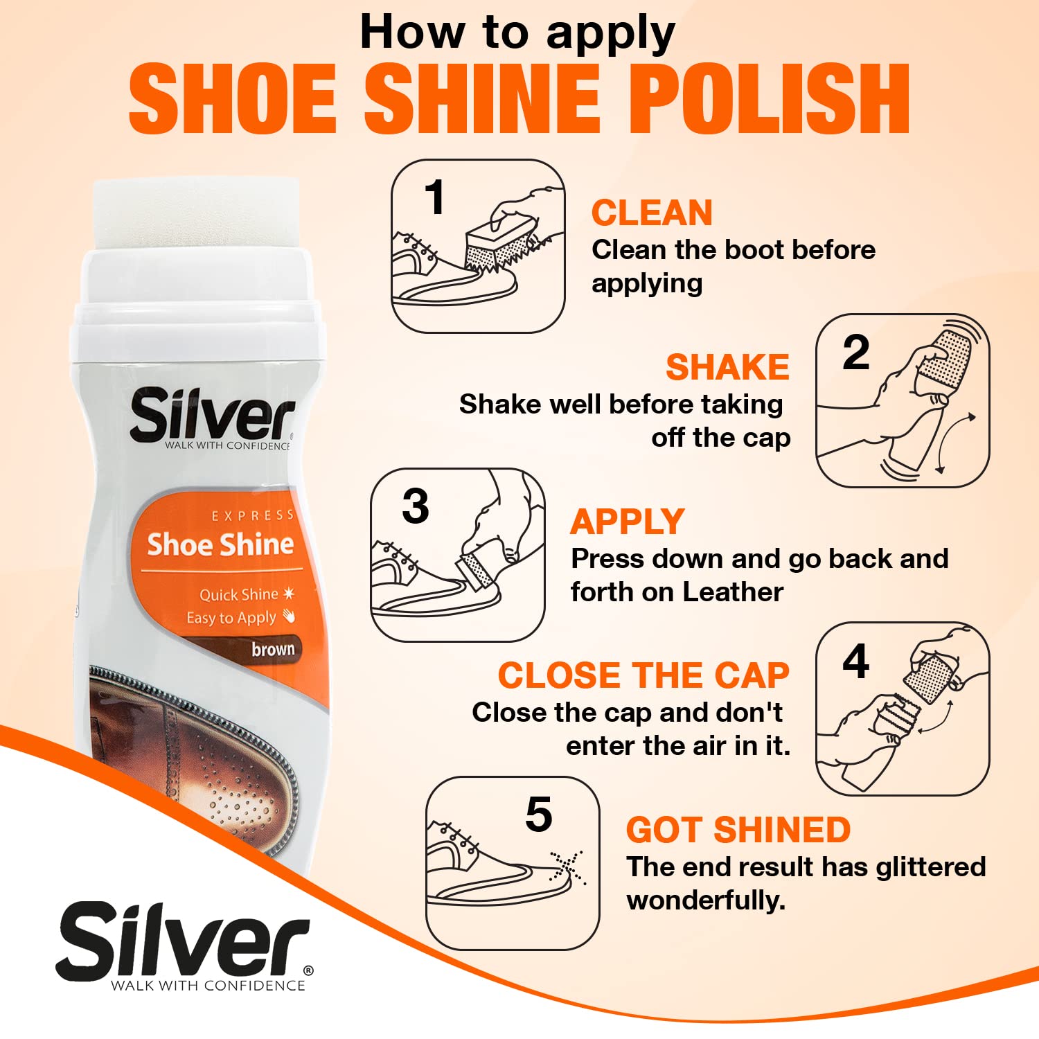 Silver Liquid Instant Shoe Shine Polish for Shoes, Boots & More - 75mL(Neutral)